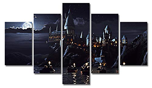 Canvas Print Wall Art 5 Pieces Magic School Castle Painting for Bedroom Kids Room Home Decoration Movie Poster Artwork Unframed (No Frame,Only Camvas)