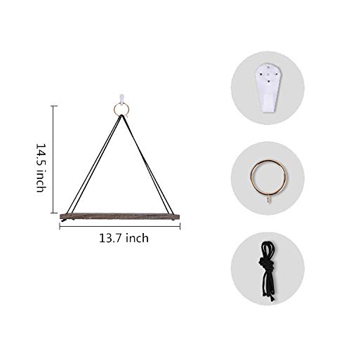 Misaso 2Pcs Floating Shelves Wood Shelves Cotton Rope Shelves for Living Room Bedroom Bathroom Kitchen (Brown)