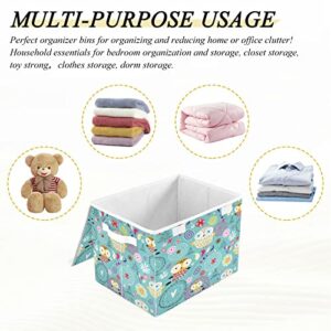 Cute Owls Storage Boxes with Lid and Handles Large Collapsible Fabric Storage Basket Clothes Toys Organizer Bins for Playroom Office Nursery Shelf Closet