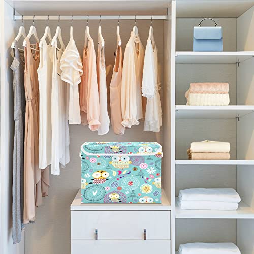 Cute Owls Storage Boxes with Lid and Handles Large Collapsible Fabric Storage Basket Clothes Toys Organizer Bins for Playroom Office Nursery Shelf Closet