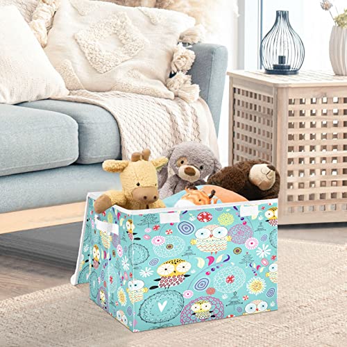 Cute Owls Storage Boxes with Lid and Handles Large Collapsible Fabric Storage Basket Clothes Toys Organizer Bins for Playroom Office Nursery Shelf Closet