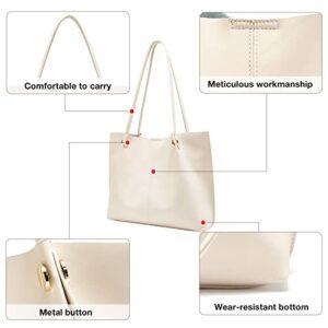 FOXLOVER Women's Soft PU Leather Tote Bag for Women Big Capacity Shoulder Bag Ladies Top Handle Satchel Handbags and Purse (White)