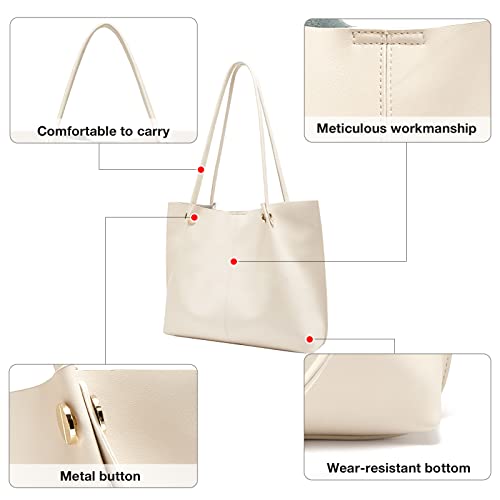 FOXLOVER Women's Soft PU Leather Tote Bag for Women Big Capacity Shoulder Bag Ladies Top Handle Satchel Handbags and Purse (White)