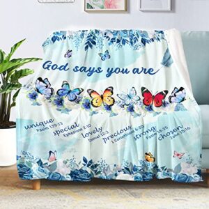 nimayaa christian gifts for women, soft lightweight prayer blankets scriptures, plush warm god says religious blanket bible faith gifts for women men 60×50 ” (butterfly)