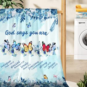 Nimayaa Christian Gifts for Women, Soft Lightweight Prayer Blankets Scriptures, Plush Warm God Says Religious Blanket Bible Faith Gifts for Women Men 60x50 '' (Butterfly)