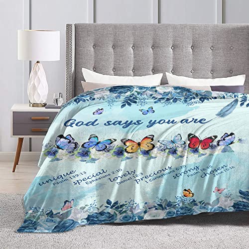 Nimayaa Christian Gifts for Women, Soft Lightweight Prayer Blankets Scriptures, Plush Warm God Says Religious Blanket Bible Faith Gifts for Women Men 60x50 '' (Butterfly)