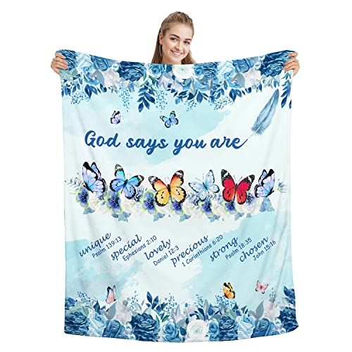 Nimayaa Christian Gifts for Women, Soft Lightweight Prayer Blankets Scriptures, Plush Warm God Says Religious Blanket Bible Faith Gifts for Women Men 60x50 '' (Butterfly)