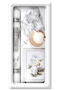 baptism candle set for boys girls – baptism set catholic with candle – velas para bautizo de niño set niña (silver)