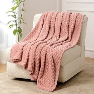 fy fiber house fleece throw blanket for couch 300gms super soft plush fuzzy blankets lap blanket for office sofa, 50×60 inches, pink