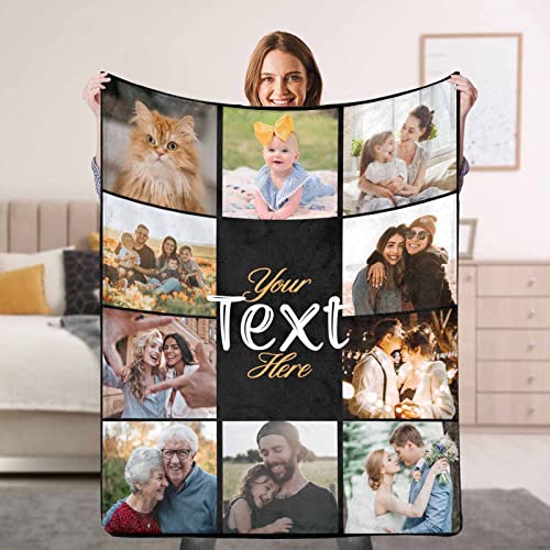 FunStudio Custom Blankets with Photos Text Personalized Picture Throw Blanket Made in USA Customized Christmas Birthday Gifts for Mom Dad Girlfriend Boyfriend Husband Wife Best Friend