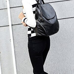 UTO Women Backpack Purse PU Washed Leather Large Capacity Ladies Rucksack Shoulder Bag Black