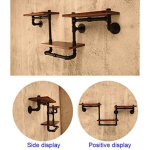 Home Metal Wall Decor, Industrial Rustic Modern Wood Ladder Pipe Wall Mounted Floating Shelves - Bookshelf, DIY Storage Shelving, Hung Bracket, Bookcase, 3-Tiers Rustic Floating Bar Shelves Wine Shelf