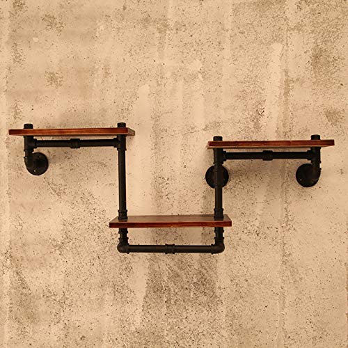 Home Metal Wall Decor, Industrial Rustic Modern Wood Ladder Pipe Wall Mounted Floating Shelves - Bookshelf, DIY Storage Shelving, Hung Bracket, Bookcase, 3-Tiers Rustic Floating Bar Shelves Wine Shelf