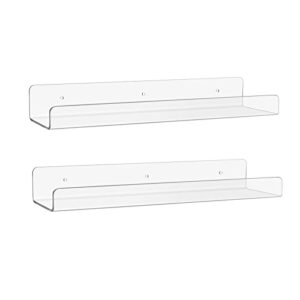 acrylic shelves for wall, 15″ acrylic floating shelves wall mounted – easy to install, kids bookshelf, display ledge wall shelves for bedroom, living room, bathroom, kitchen, set of 2