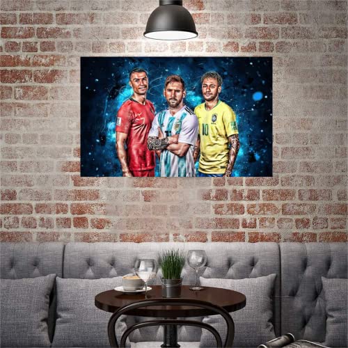 Lionel M poster. Neymar poster. Lionel M and Neymar Wall Hanging. canvas painting. Bedroom living room wall art. Football prints. boy bedroom Soccer star poster(color, 16×24)