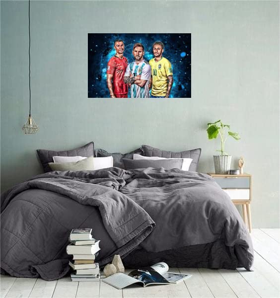 Lionel M poster. Neymar poster. Lionel M and Neymar Wall Hanging. canvas painting. Bedroom living room wall art. Football prints. boy bedroom Soccer star poster(color, 16×24)