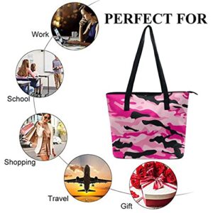 BIKINSEX Military Army Camo Camouflage Black Pink Shoulder Tote Bag Purse Top Handle Satchel Handbag For Women Work School Travel Business Shopping Casual