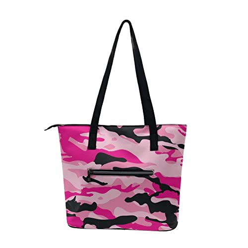 BIKINSEX Military Army Camo Camouflage Black Pink Shoulder Tote Bag Purse Top Handle Satchel Handbag For Women Work School Travel Business Shopping Casual