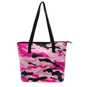 BIKINSEX Military Army Camo Camouflage Black Pink Shoulder Tote Bag Purse Top Handle Satchel Handbag For Women Work School Travel Business Shopping Casual