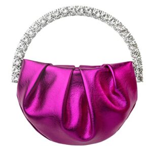 heycue mini glitter diamond handle handbag circular evening crossbody bag sparkly bride wedding party prom purses for women(rose pink)