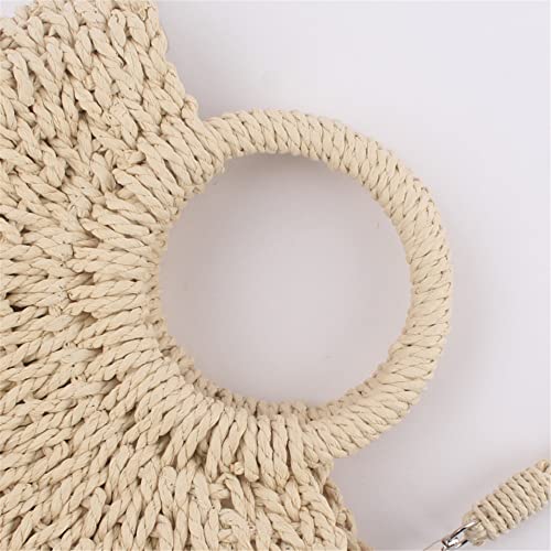 Summer Rattan Straw Bag for Women Hand-woven Shoulder Top-handle Handbag Beach Straw Tote Handmade Clutch Bags with Bow