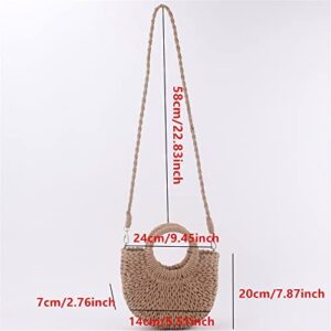 Summer Rattan Straw Bag for Women Hand-woven Shoulder Top-handle Handbag Beach Straw Tote Handmade Clutch Bags with Bow