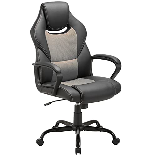 Rocking Office Chair Ergonomic with Arm Computer Desk Chair Swivel Adjustable Hight Home Office Desk Chair of Metal Leather Mesh Computer Chair Grey