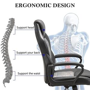 Rocking Office Chair Ergonomic with Arm Computer Desk Chair Swivel Adjustable Hight Home Office Desk Chair of Metal Leather Mesh Computer Chair Grey