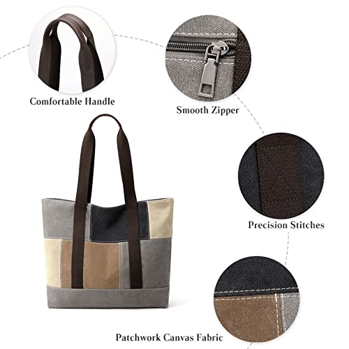 CORIOS Women's Canvas Handbag Casual Shoulder Bag Patchwork Tote Bag Large Capacity Top Handle Bag Retro Hobo Bag for Travel Work Party Shopping Office Purple