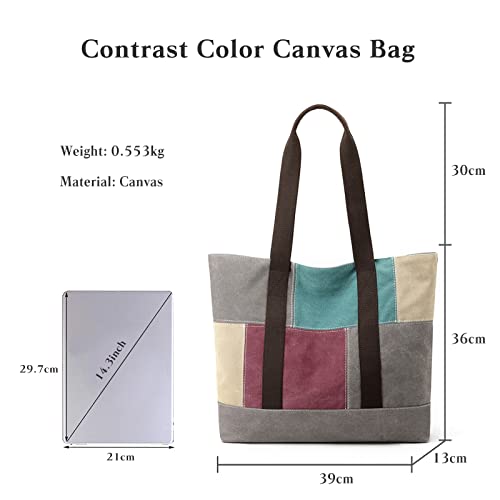 CORIOS Women's Canvas Handbag Casual Shoulder Bag Patchwork Tote Bag Large Capacity Top Handle Bag Retro Hobo Bag for Travel Work Party Shopping Office Purple