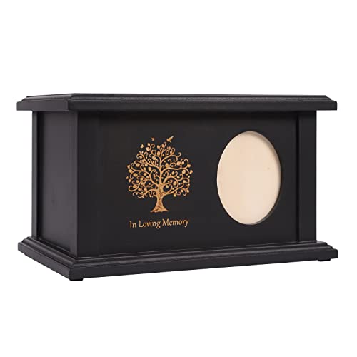 Wooden Urns for Human Ashes Adult Male Female,Tree of Life Cremation Urns for Ashes with Frame,Wood Urns for Ashes Men Women, Holds Up to 230 Cubic Inches of Ashes (Black Tree, with Frame)