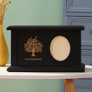 Wooden Urns for Human Ashes Adult Male Female,Tree of Life Cremation Urns for Ashes with Frame,Wood Urns for Ashes Men Women, Holds Up to 230 Cubic Inches of Ashes (Black Tree, with Frame)