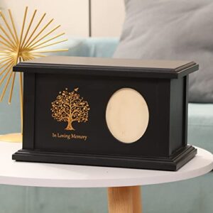 Wooden Urns for Human Ashes Adult Male Female,Tree of Life Cremation Urns for Ashes with Frame,Wood Urns for Ashes Men Women, Holds Up to 230 Cubic Inches of Ashes (Black Tree, with Frame)