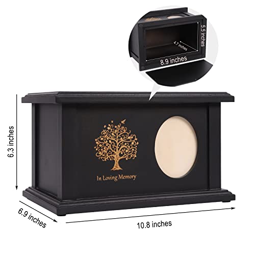 Wooden Urns for Human Ashes Adult Male Female,Tree of Life Cremation Urns for Ashes with Frame,Wood Urns for Ashes Men Women, Holds Up to 230 Cubic Inches of Ashes (Black Tree, with Frame)