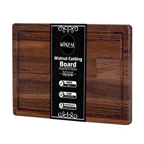 Kenzal Walnut Wood Cutting Boards for Kitchen, Heavy Duty chopping board with Juice Groove, Kitchen Chopping Board for Meat(Butcher Block), Cheese and Vegetables 13 x 10 Inches