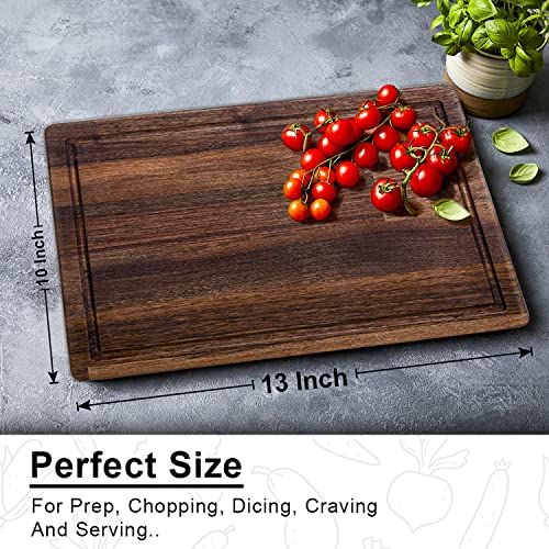 Kenzal Walnut Wood Cutting Boards for Kitchen, Heavy Duty chopping board with Juice Groove, Kitchen Chopping Board for Meat(Butcher Block), Cheese and Vegetables 13 x 10 Inches