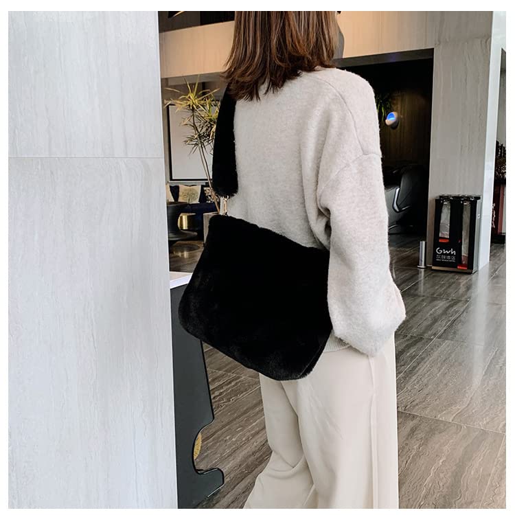 JARPSIRY Plush Underarm Bag Ladies Faux Fur Fluffy Crossbody Shoulder Bag Women Soft Furry Tote Handbag for Autumn and Winter