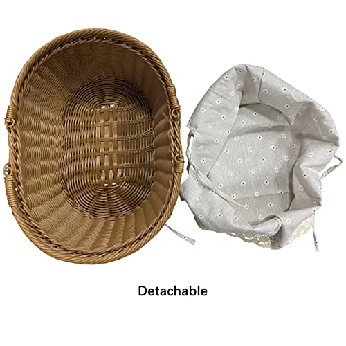 Imitation Rattan Picnic Basket, Storage Basket, Shopping Basket, Rattan Fruit Basket, Carrying Basket, Artificial Woven, Floral Lined Lace Trim (12, Oval, 1, pb2-1)