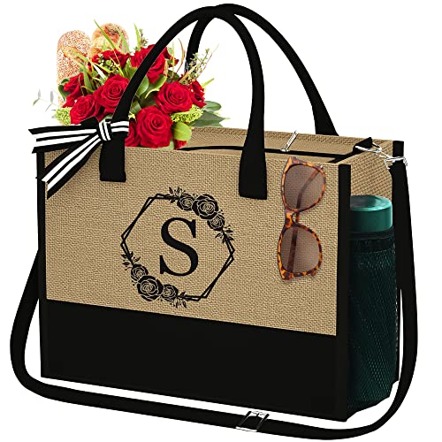 YOOLIFE Birthday Gifts for Women, Mothers Day Mom Birthday Gifts Friends Female Friendship Teacher Retirement Graduation Bridal Shower Bridesmaids Gifts Travel Beach Initial Tote Bag for Women S