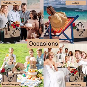 YOOLIFE Birthday Gifts for Women, Mothers Day Mom Birthday Gifts Friends Female Friendship Teacher Retirement Graduation Bridal Shower Bridesmaids Gifts Travel Beach Initial Tote Bag for Women S