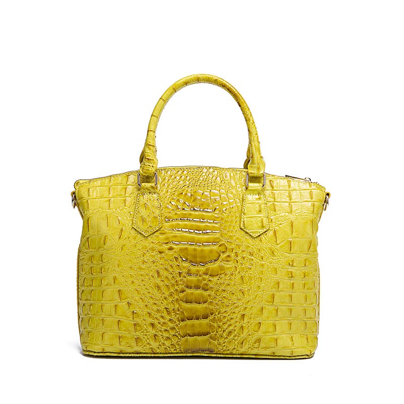 Satchel Bag Women’s Vegan Leather Crocodile-Embossed Pattern With Top Handle Large Shoulder Bags Handbags (Yellow)