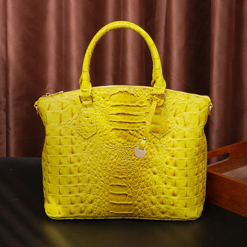 Satchel Bag Women’s Vegan Leather Crocodile-Embossed Pattern With Top Handle Large Shoulder Bags Handbags (Yellow)