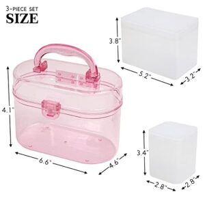 Plastic Square Storage Bin-Cabinet,Gift Box Portable Vanity Organizer with Secure Lid and Handle, Clear Container Box for Toiletries (1 Red Box + 1 Middle Box + 1 Small Box)