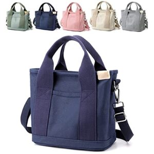 large capacity multi-pocket handbag, new women’s vintage canvas travel crossbody tote bag with zipper for school college (color : blue)