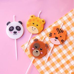 Cute Animal Birthday Candles, Cute Tiger Giraffe Bear Panda Face Shaped Cake Cupcake Candles for Birthday Baby Shower Party Supplies - Set of 4