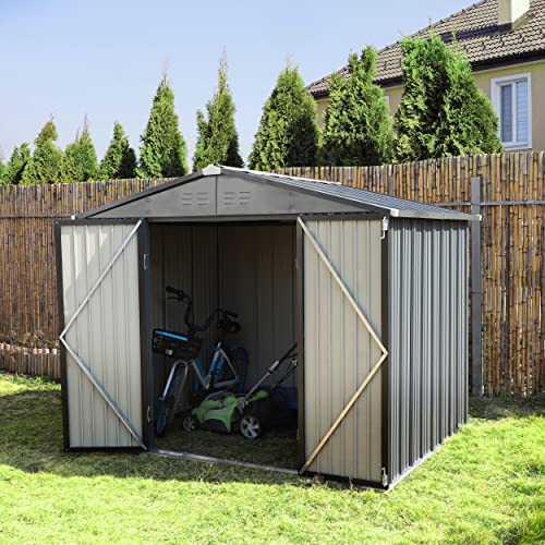 VEIKOU 6 x 8FT Outdoor Storage Shed with Thickened Galvanized Steel, Metal Garden Sheds & Outdoor Storage with Double Lockable Doors Utility Tool Storage Shed for Backyard Lawn Movers, Gray