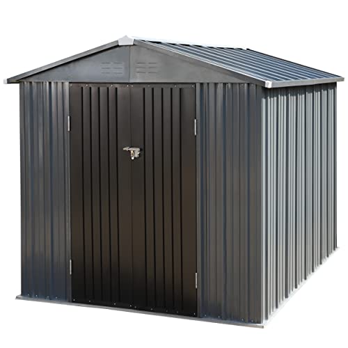 VEIKOU 6 x 8FT Outdoor Storage Shed with Thickened Galvanized Steel, Metal Garden Sheds & Outdoor Storage with Double Lockable Doors Utility Tool Storage Shed for Backyard Lawn Movers, Gray