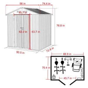 VEIKOU 6 x 8FT Outdoor Storage Shed with Thickened Galvanized Steel, Metal Garden Sheds & Outdoor Storage with Double Lockable Doors Utility Tool Storage Shed for Backyard Lawn Movers, Gray