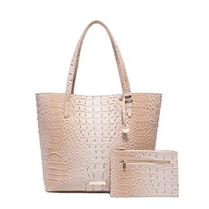 leather crocodile-embossed pattern with women handbags large tote shoulder bag top handle satchel hobo (khaki)