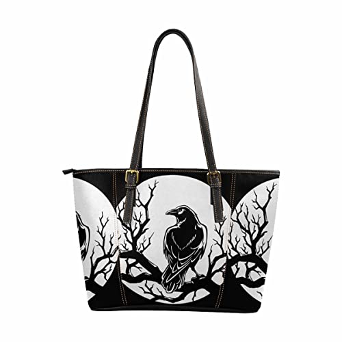 InterestPrint Black Crow Sitting at Night Handbag Tote Shoulder Bag, Top Handle Satchel Bag